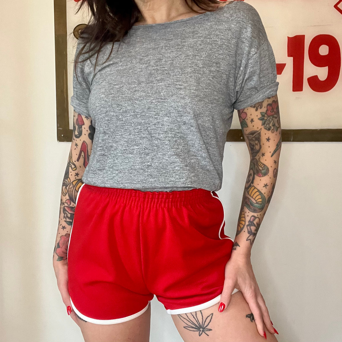VINTAGE RED TRACK SHORTS: THE SPORTY SHORTY SHORTS – Fenton Fox
