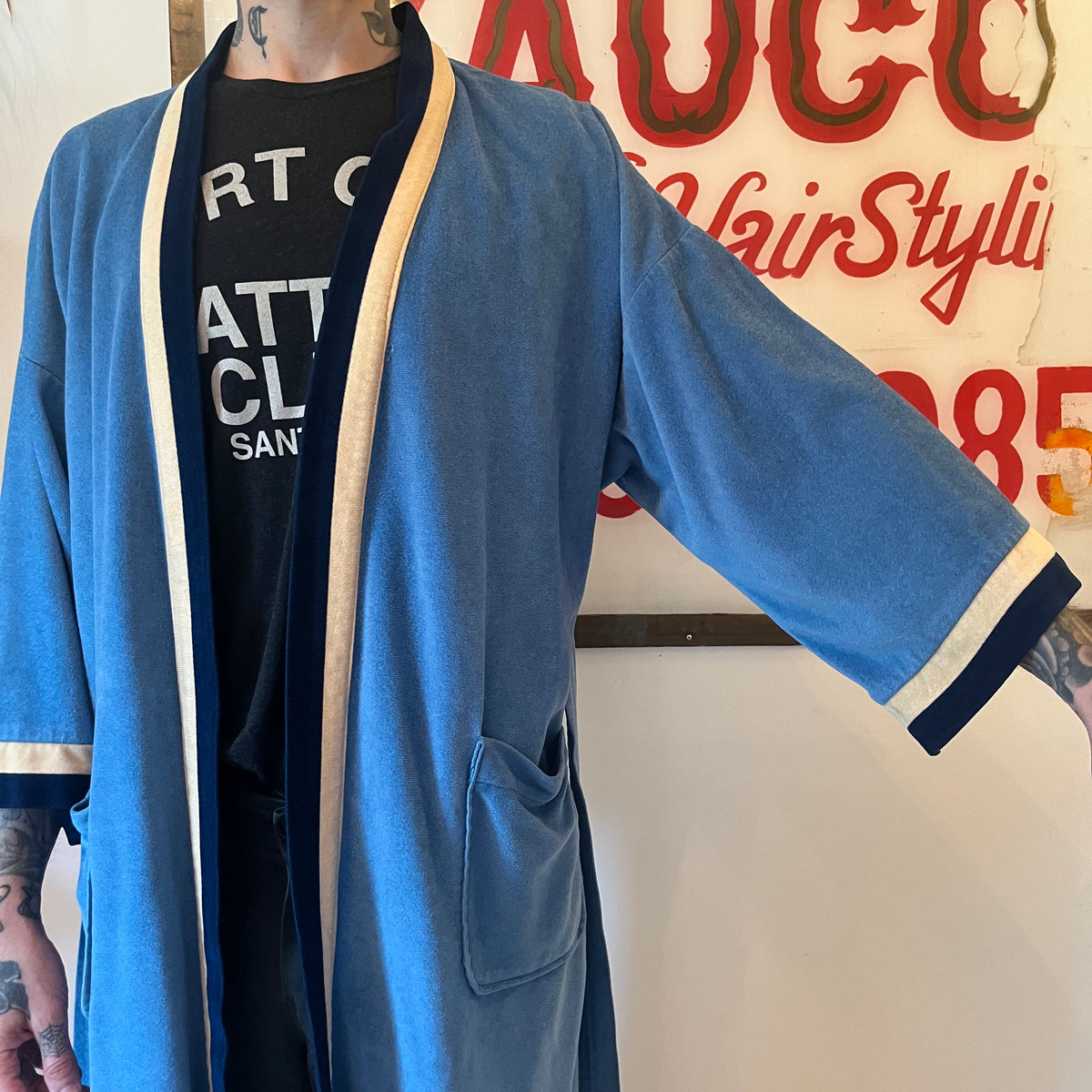 VINTAGE BLUE WITH STRIPE ROBE : COME ON OVER ROBE – Fenton Fox