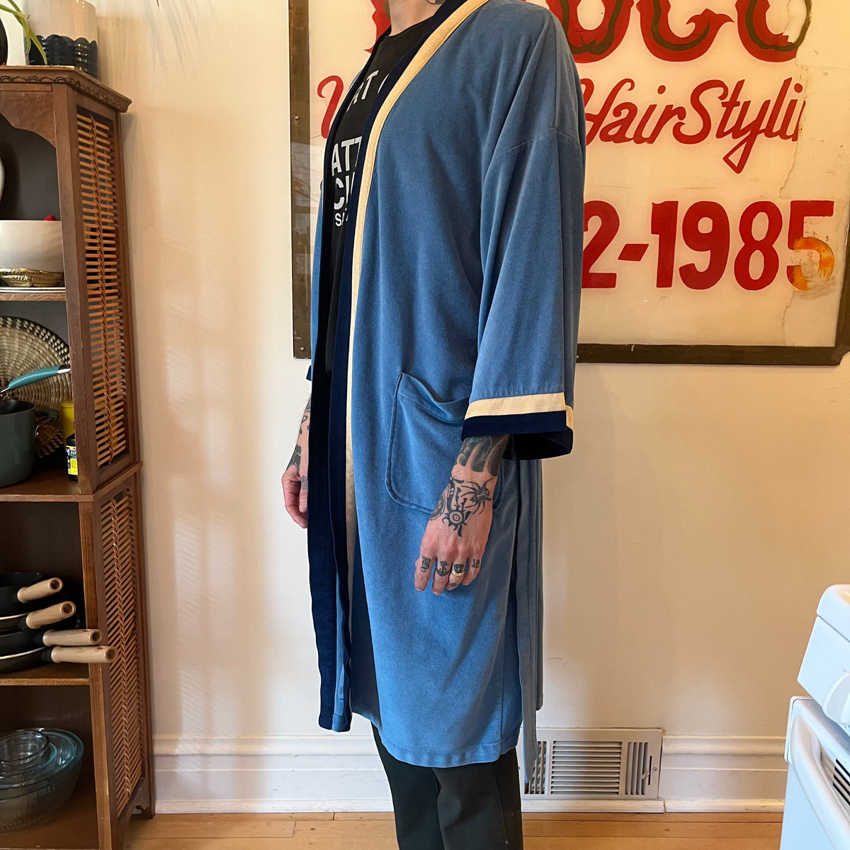 VINTAGE BLUE WITH STRIPE ROBE : COME ON OVER ROBE – Fenton Fox